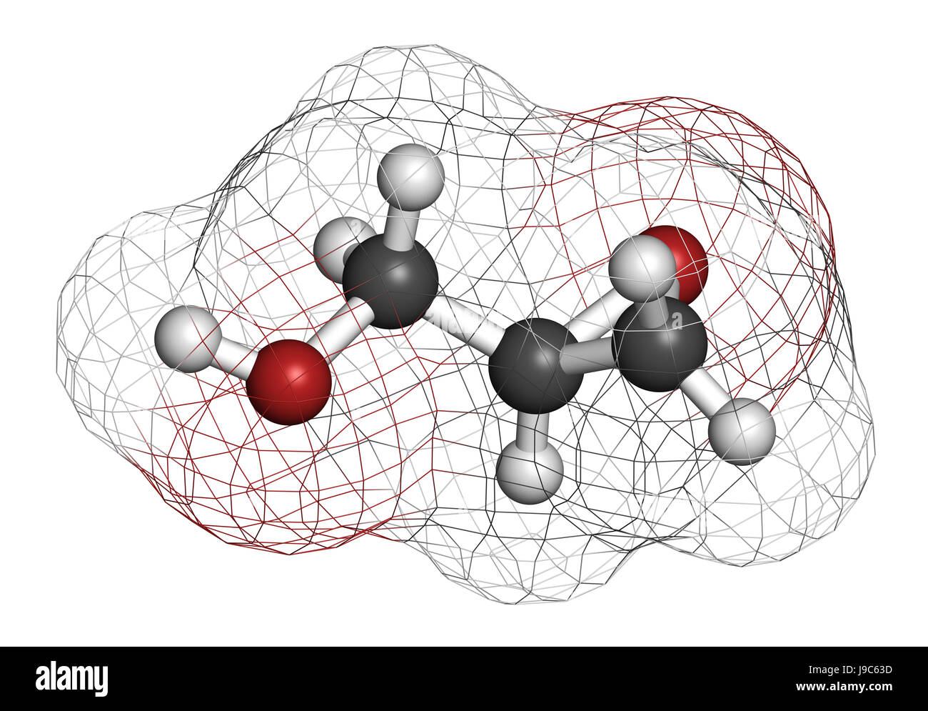 Glycidol molecule. 3D rendering. Atoms are represented as spheres with ...