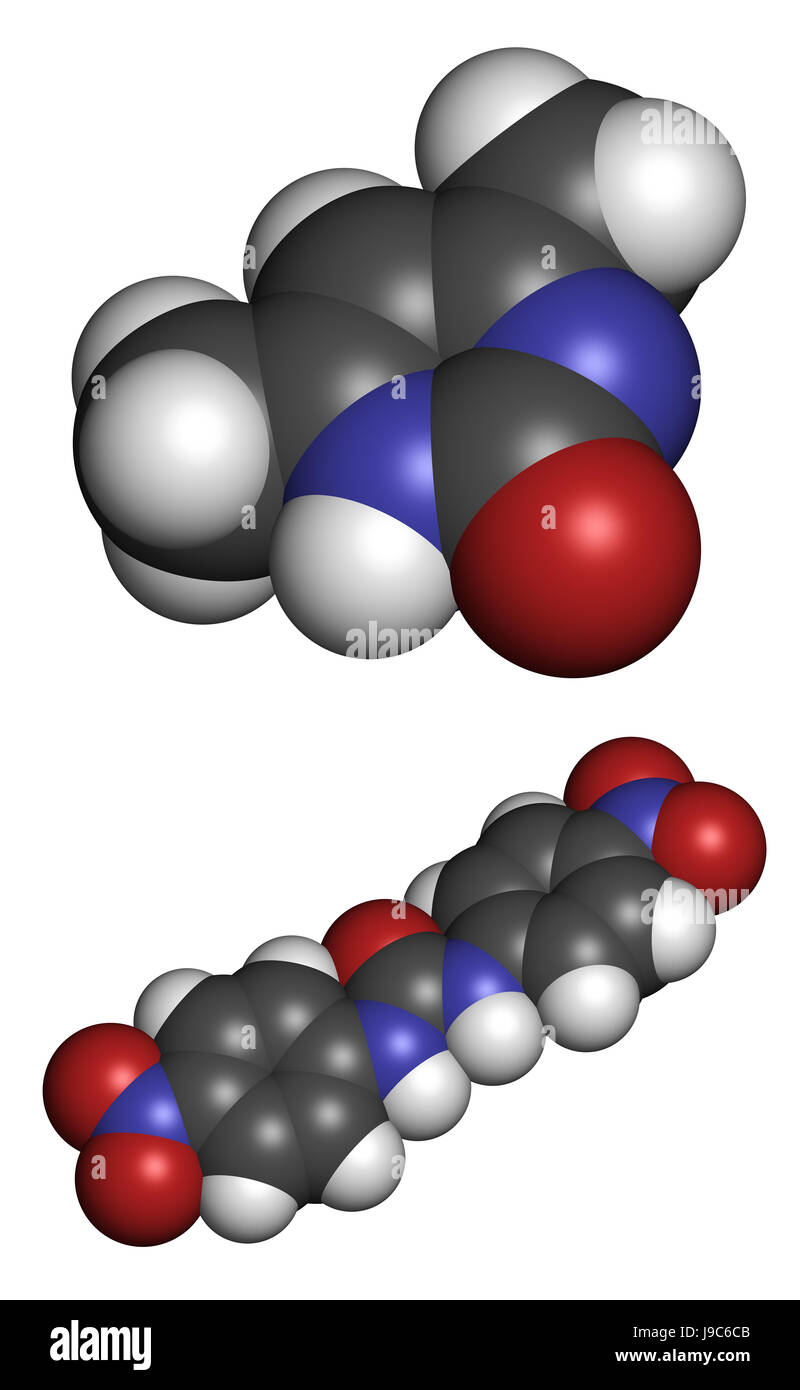 Nicarbazin coccidiostat mixture. 3D rendering. Atoms are represented as ...