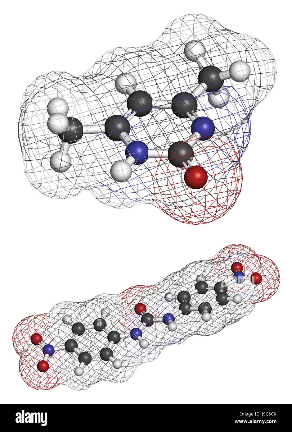 Nicarbazin coccidiostat mixture. 3D rendering. Atoms are represented as ...