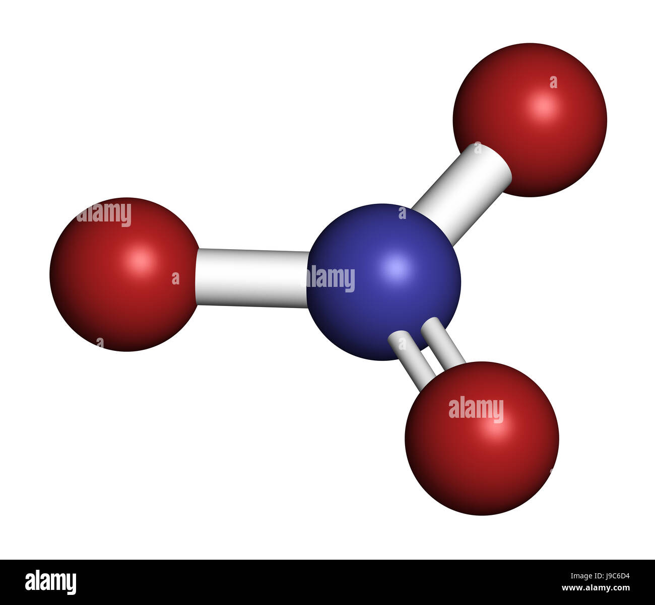 Nitrate anion, chemical structure. 3D rendering. Atoms are represented ...