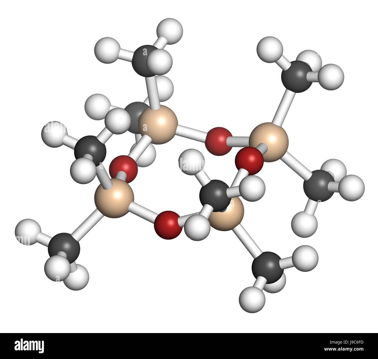 Octamethylcyclotetrasiloxane (D4 silicone) molecule. 3D rendering ...