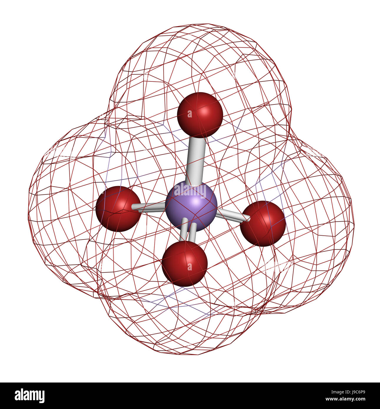 Permanganate anion, chemical structure. 3D rendering. Atoms are ...