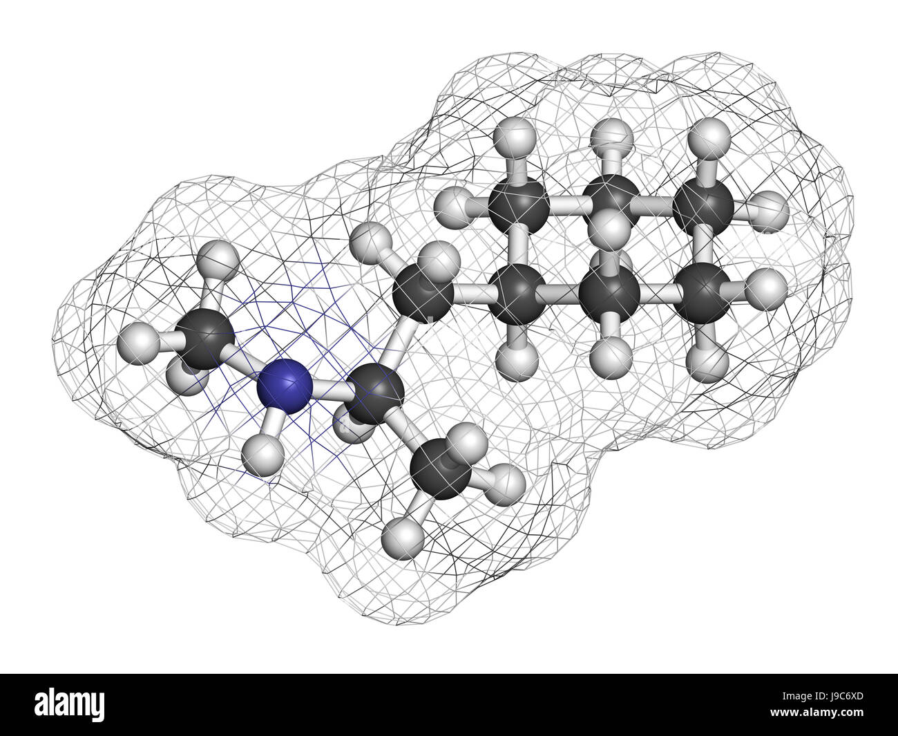 Propylhexedrine molecule. Used as nasal decongestant and stimulant. 3D ...