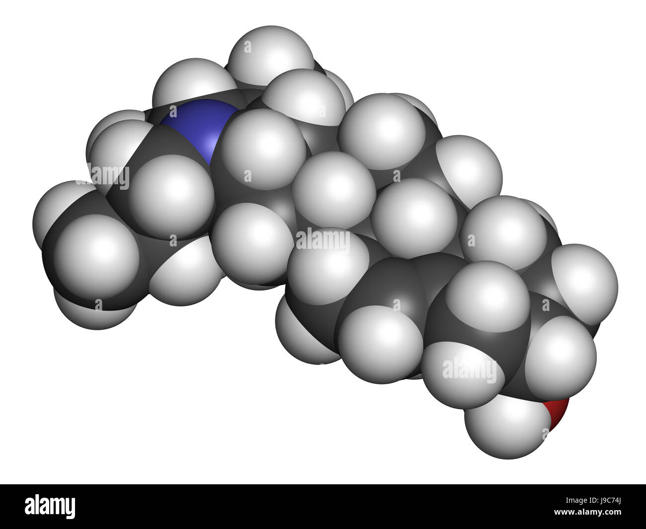 Solanidine potato toxin molecule. 3D rendering. Atoms are represented ...