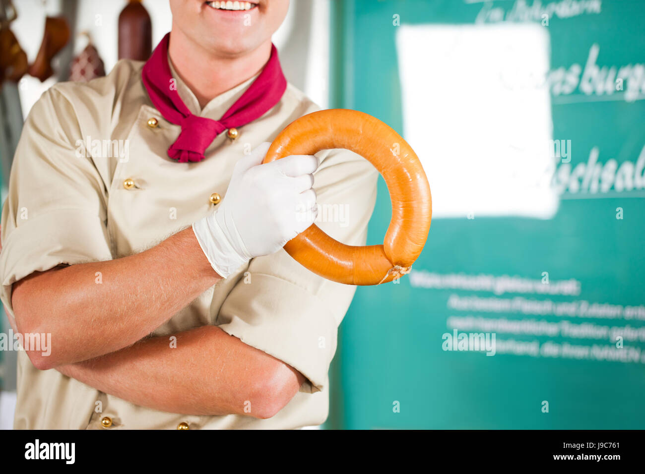 butcher, retail shop, shop, department store, store, man, sausage ...