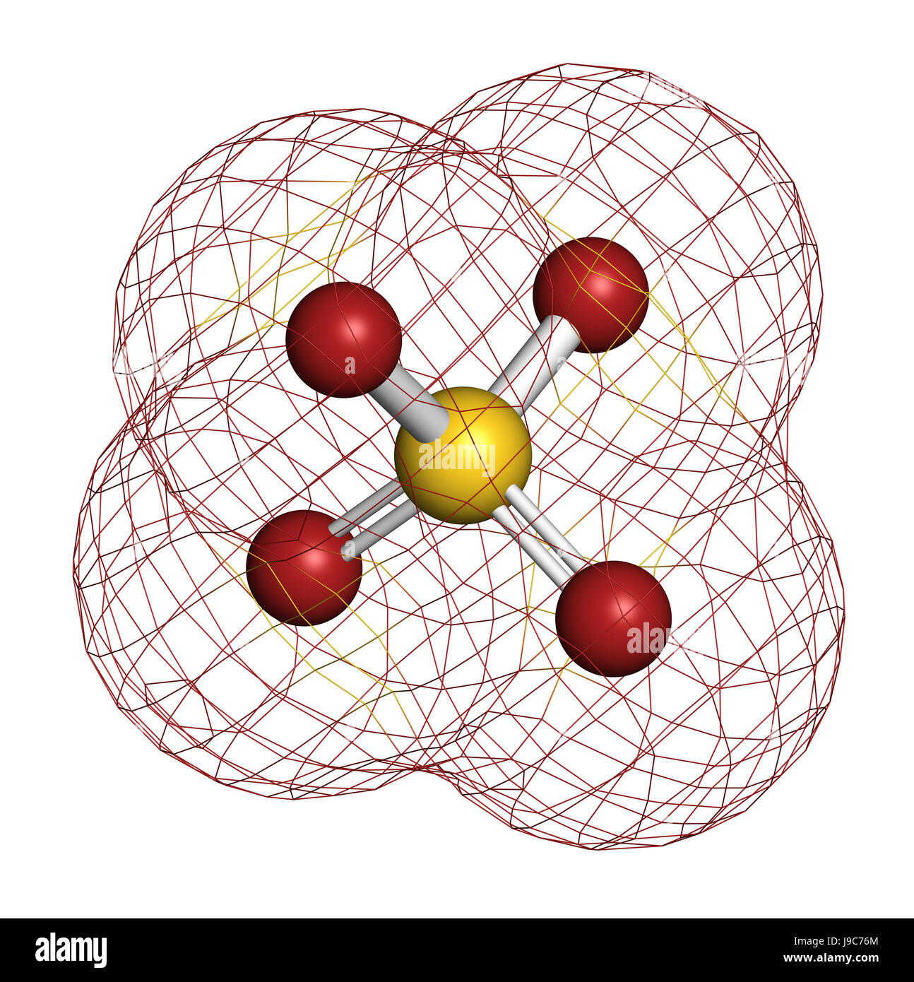 Sulfate anion, chemical structure. 3D rendering. Atoms are represented ...