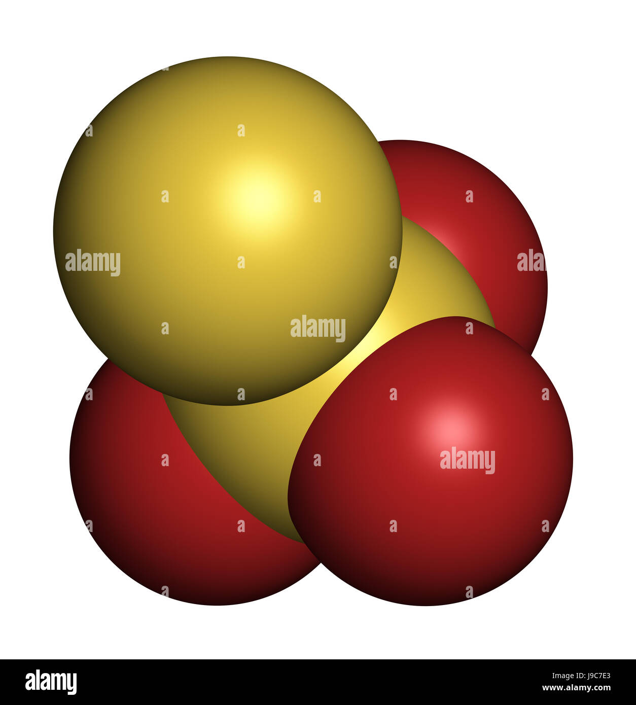 Thiosulfate anion, chemical structure. 3D rendering. Atoms are ...
