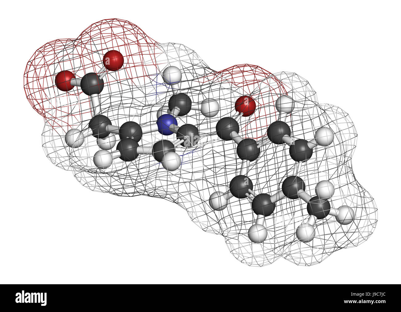 Tolmetin NSAID drug molecule. 3D rendering. Atoms are represented as ...