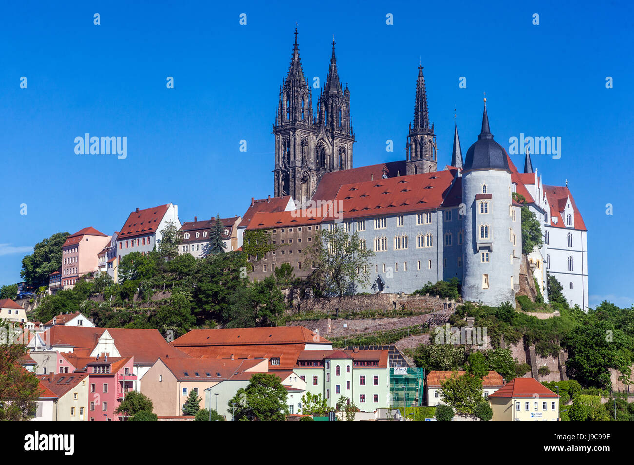 Meissen Castle Germany Albrechtsburg and Cathedral towers above roofs ...
