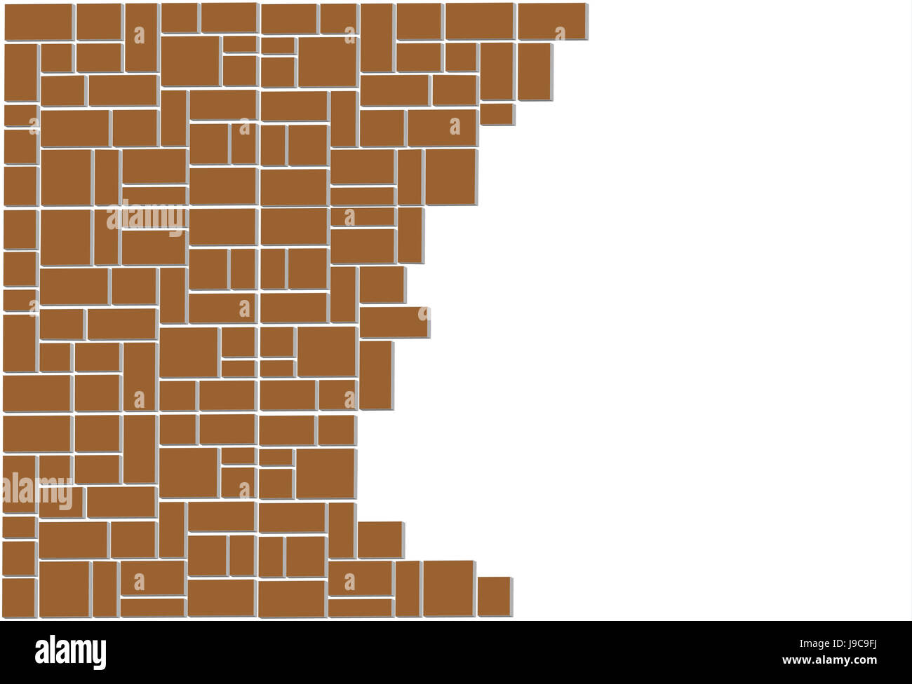 modern wall broken block for exterior on white background for text, 3d ...