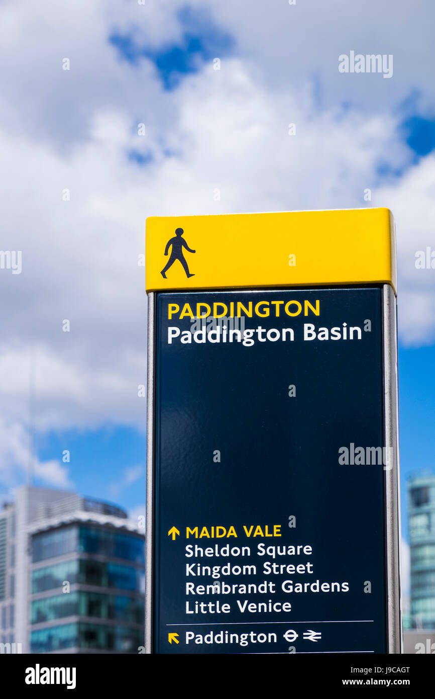 Paddington sign alongside the basin in the City of Westminster, London ...