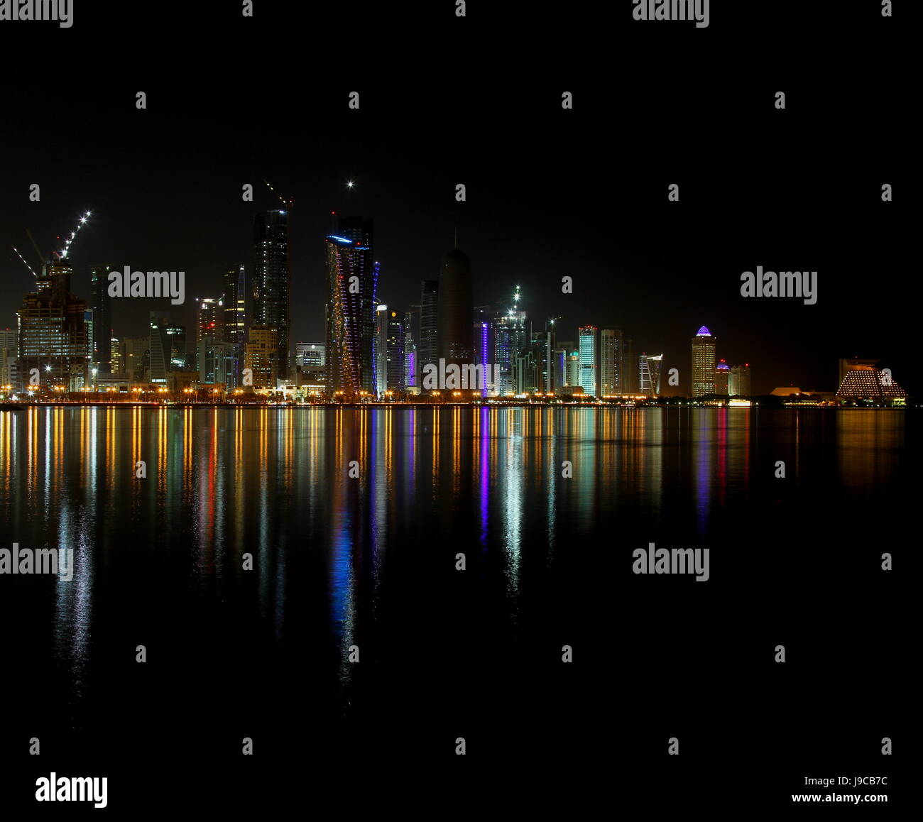 cold, catarrh, skyline, cold, catarrh, skyline, doha, bei nacht, qatar ...