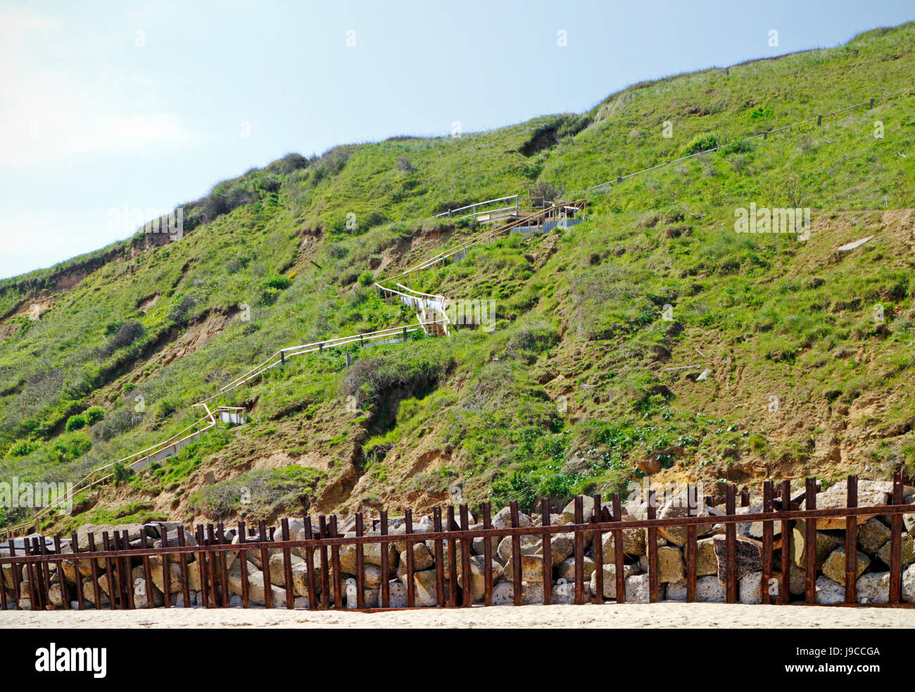A beach access path winding up the west cliffs at Mundesley-on-Sea ...