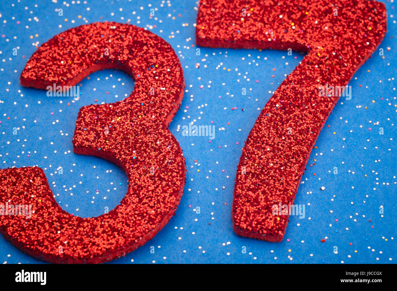 Number thirtyseven red color over a blue background. Anniversary ...