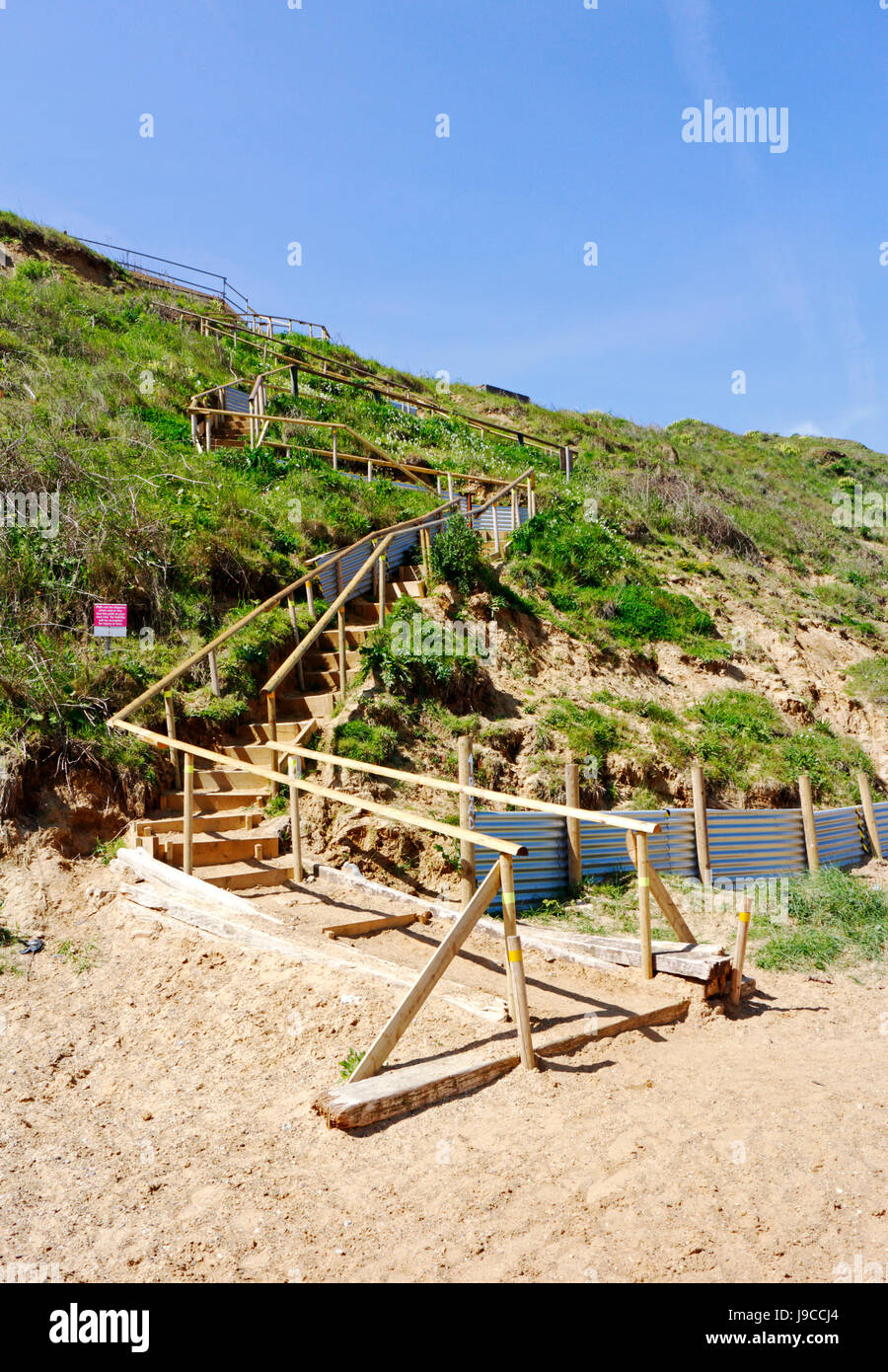 A beach access path winding up the west cliffs at Mundesley-on-Sea ...