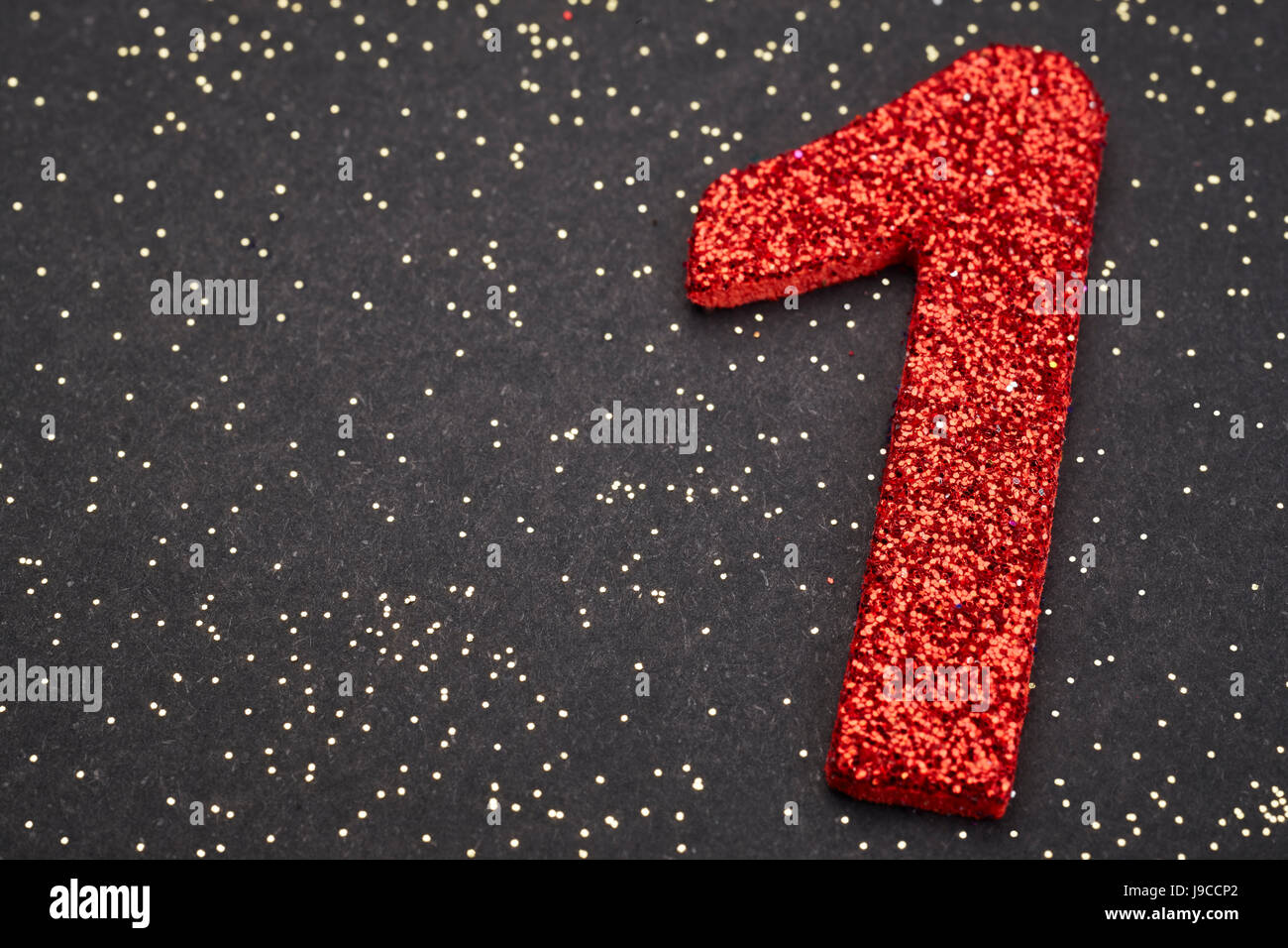 Number One Red Color Over A Black Background. Anniversary. Horizontal