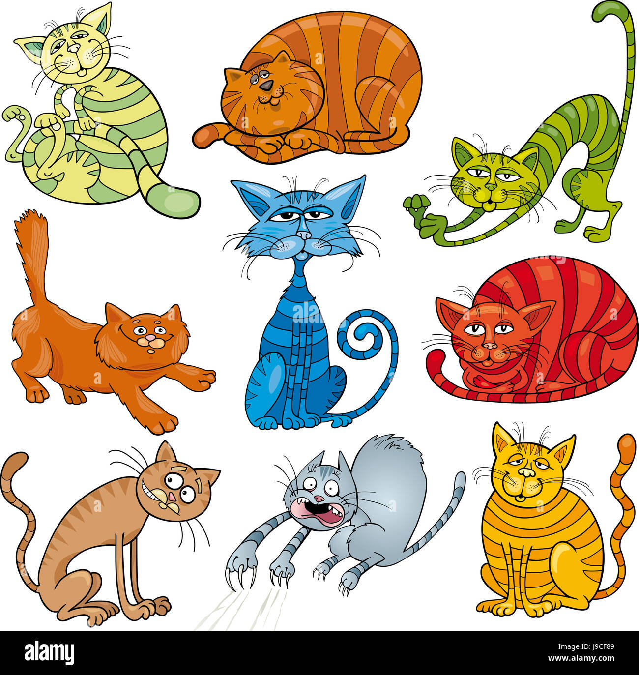 comic, pet, illustration, character, set, cartoon, feline, pussycat ...