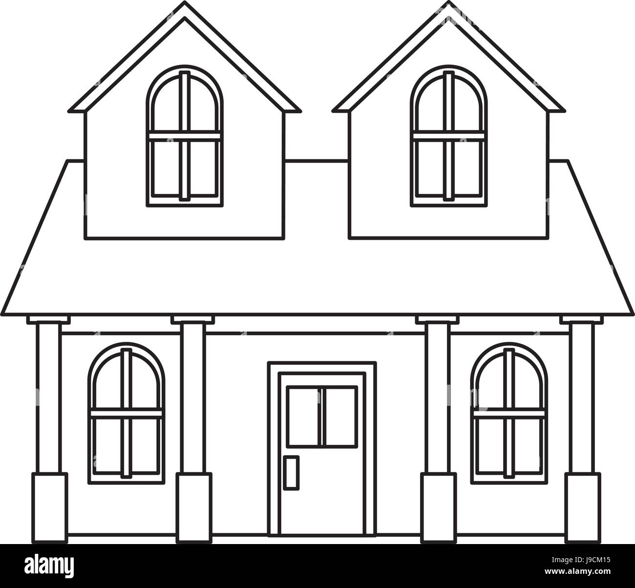 house residential real estate two story column windows outline Stock ...