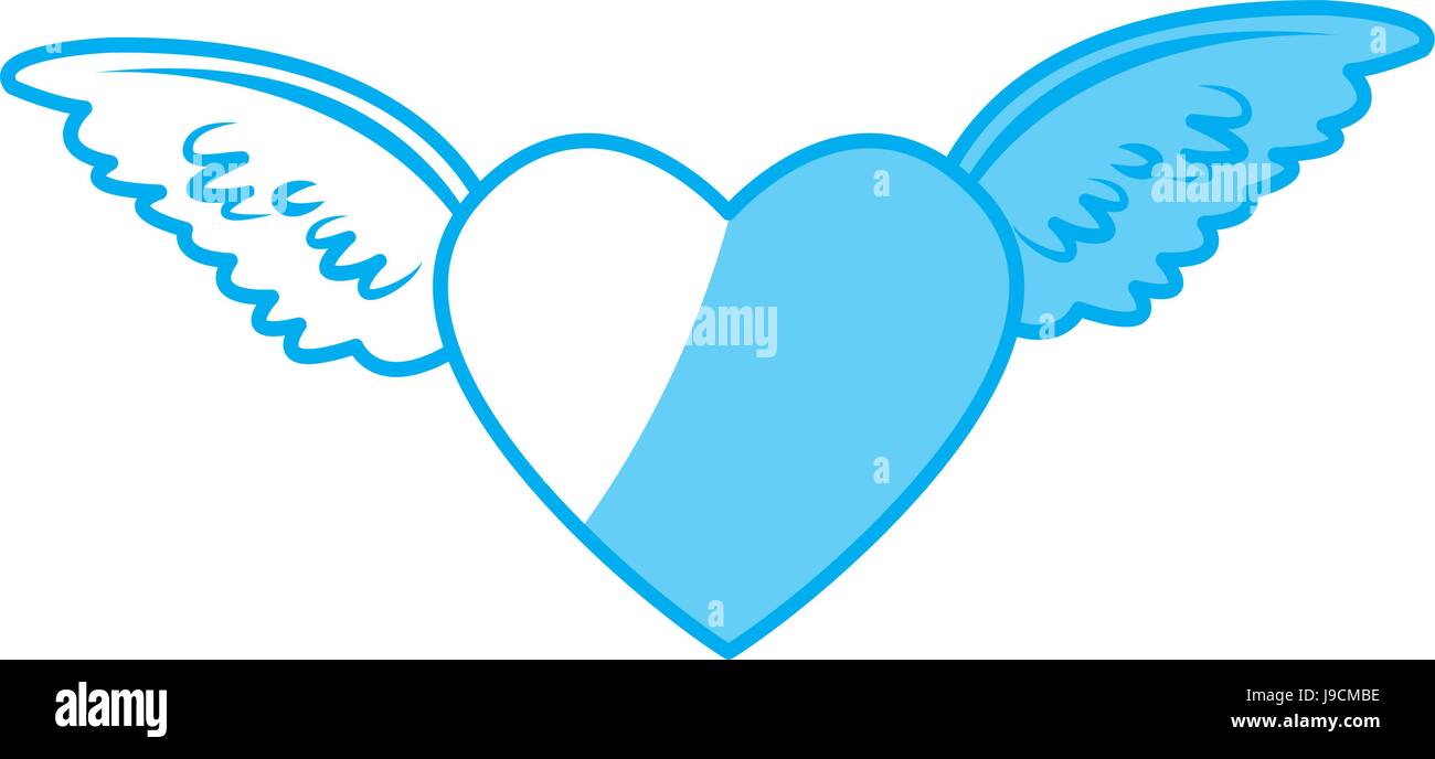 red heart with angel wings decorated feather romantic Stock Vector ...