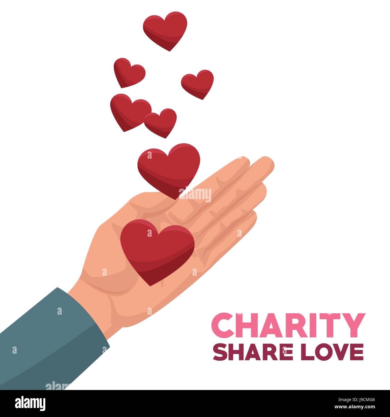 colorful hand with floating hearts charity share love Stock Vector ...