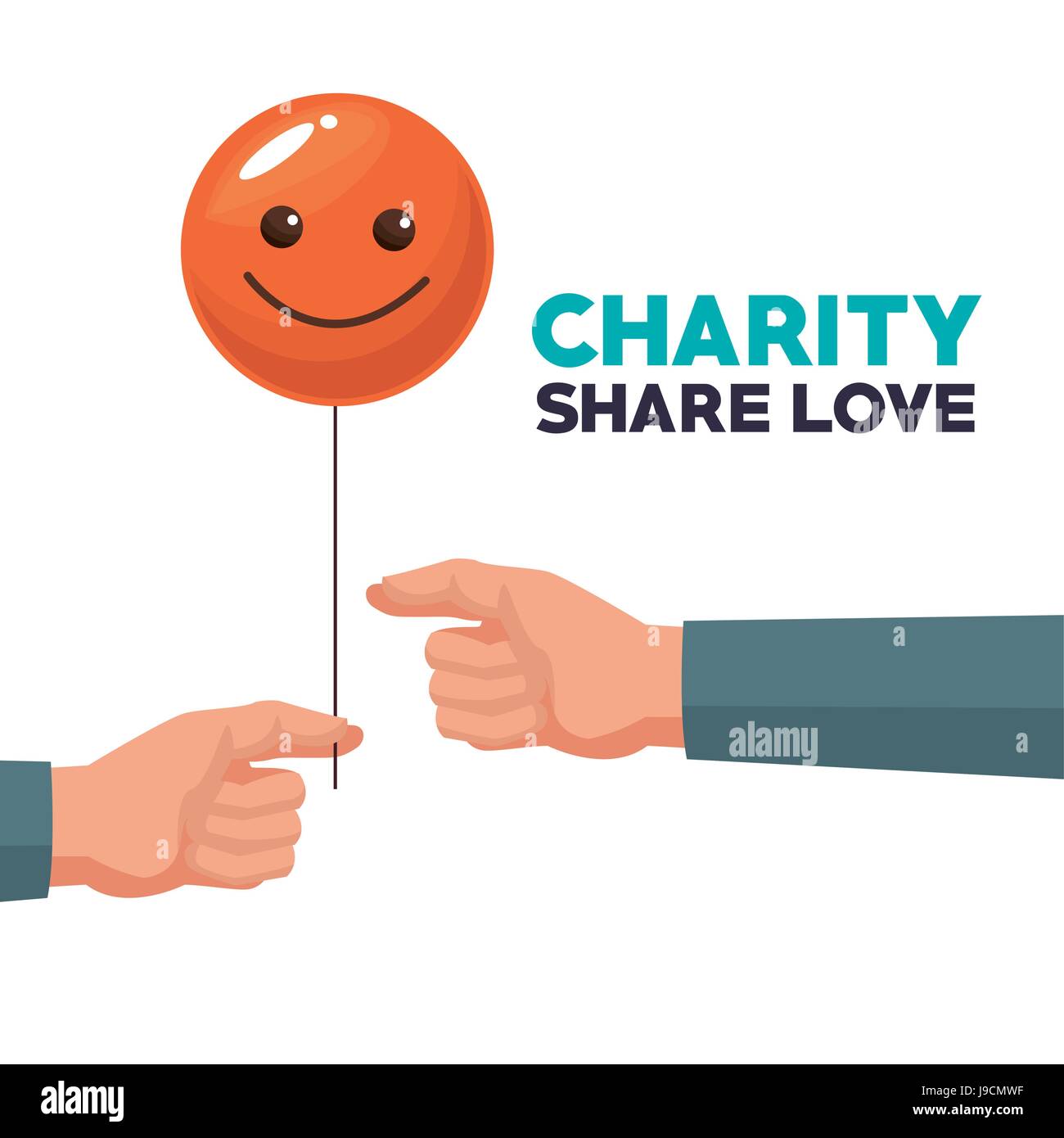 white background human hand giving a balloon form of happy face charity ...