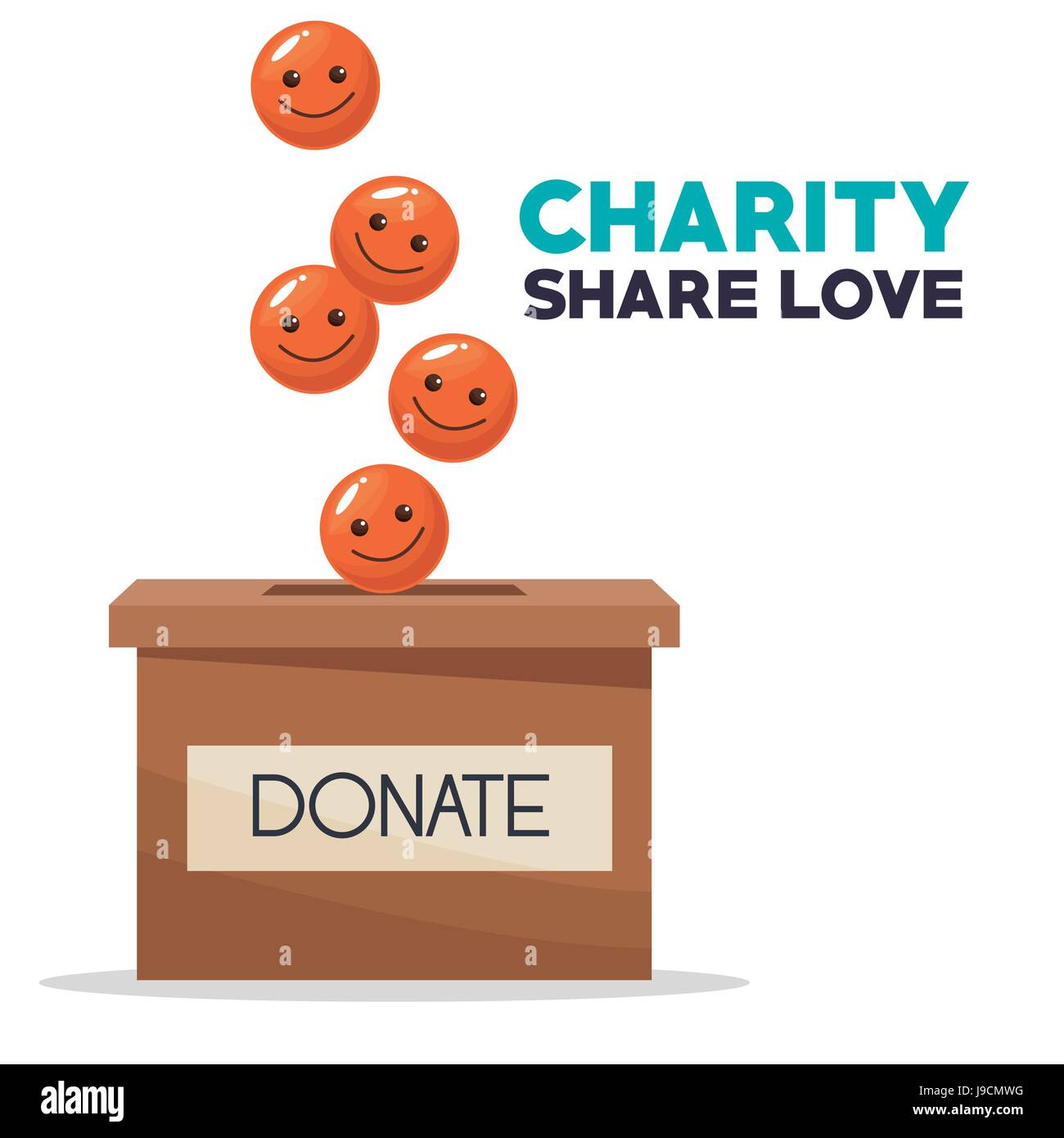 coins in form of happy face depositing in a carton box charity share ...