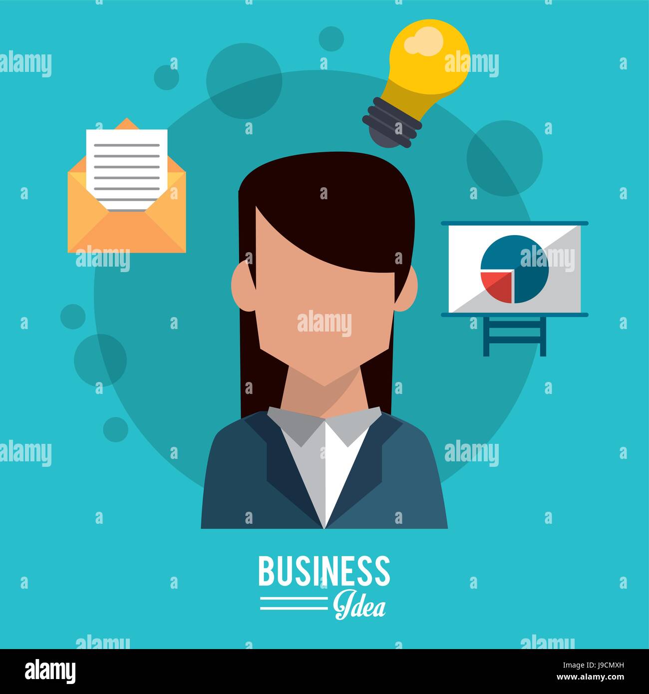 colorful poster of business idea with half body faceless business woman ...