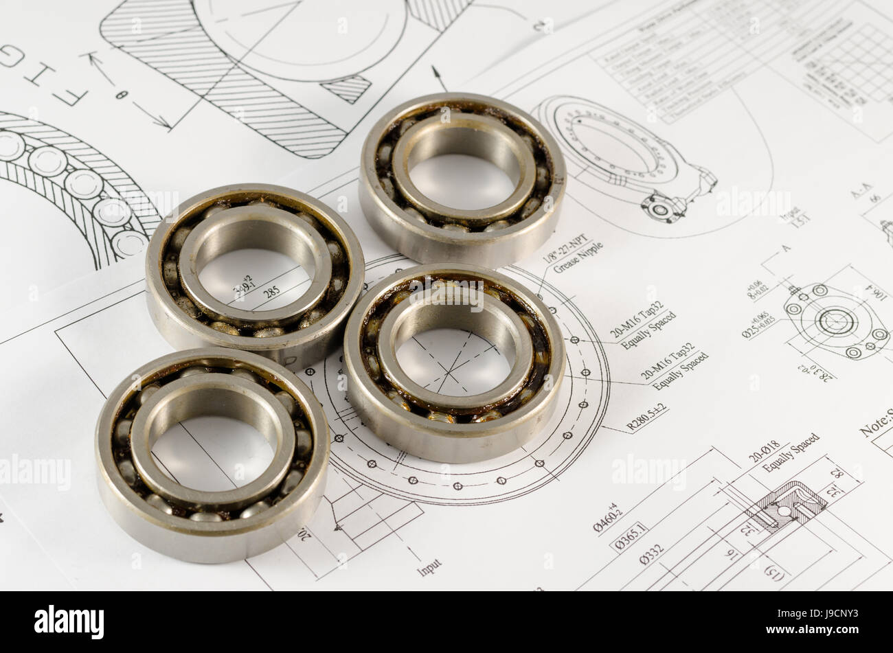 Technical drawings with the Ball bearings Stock Photo - Alamy