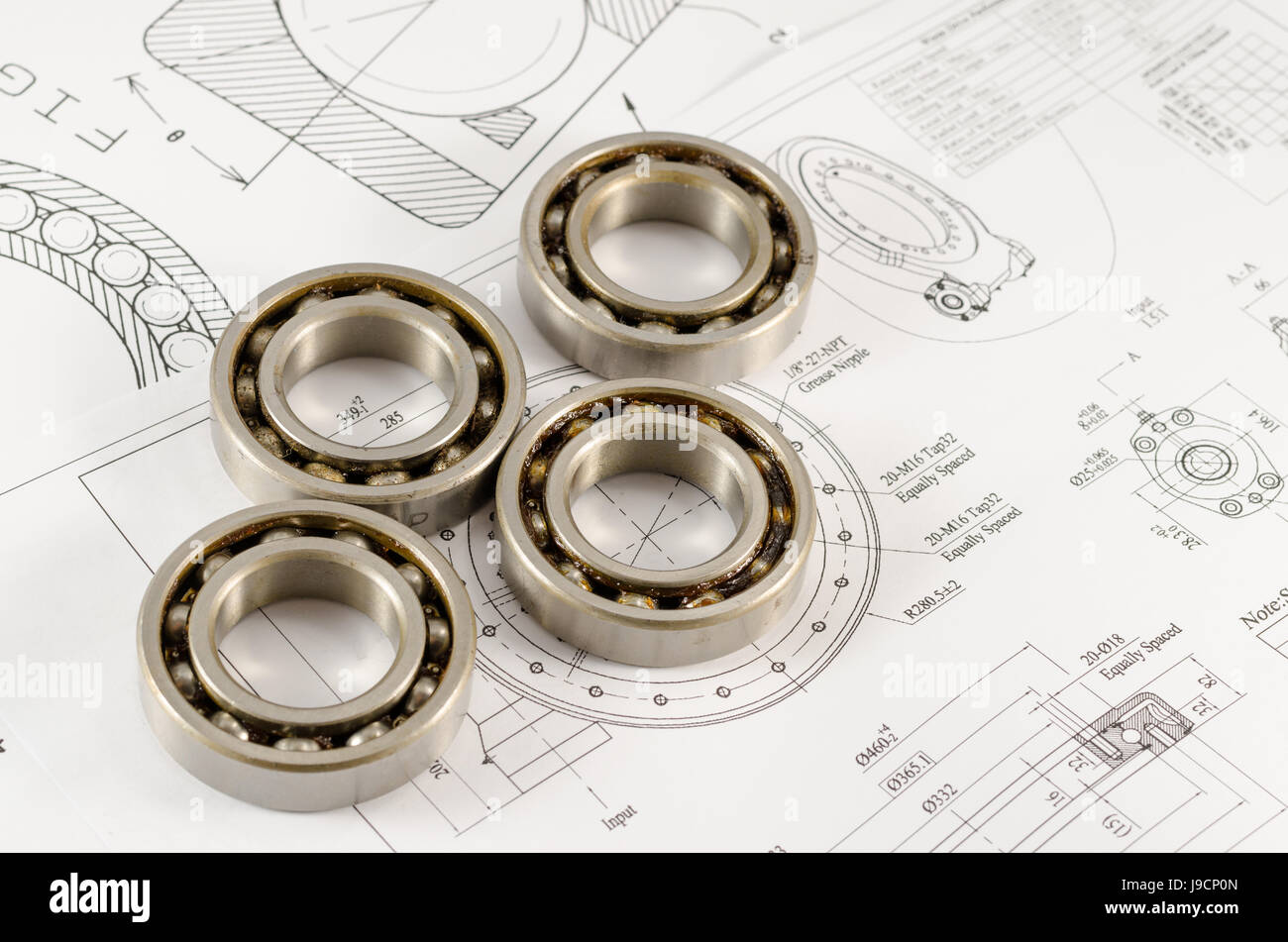 Technical drawings with the Ball bearings Stock Photo - Alamy
