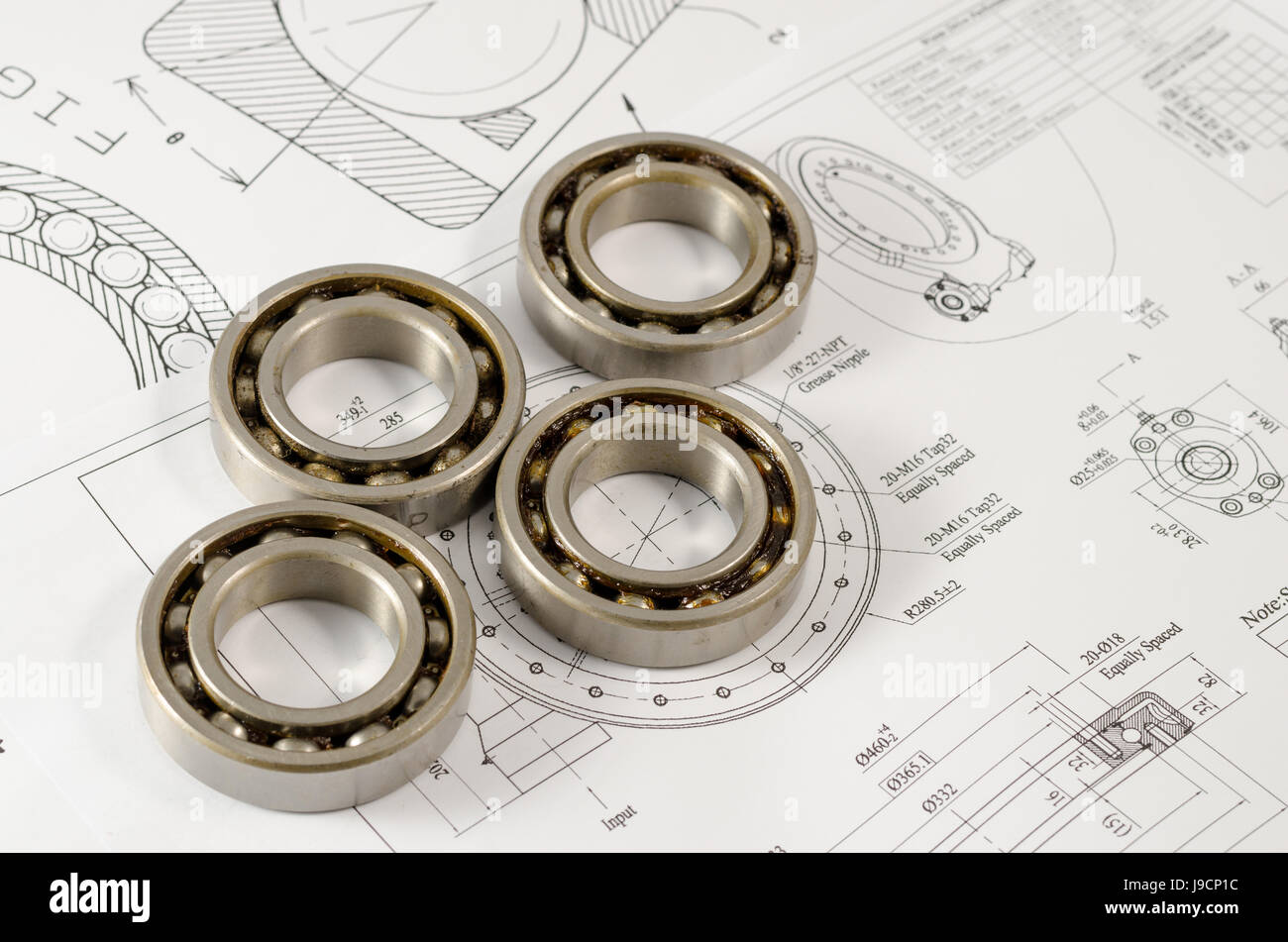 Technical drawings with the Ball bearings Stock Photo - Alamy
