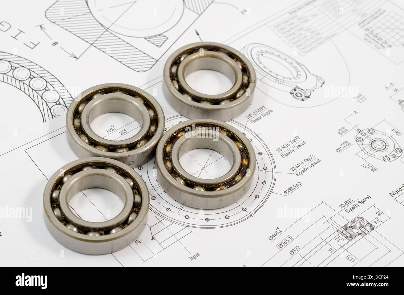 Technical drawings with the Ball bearings Stock Photo - Alamy