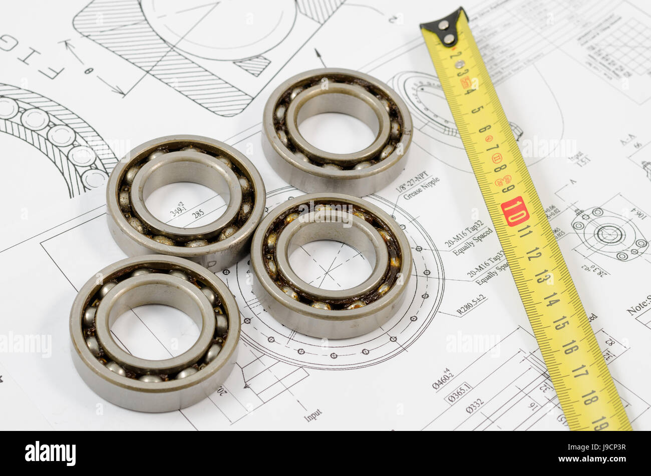 Technical drawings with the Ball bearings Stock Photo - Alamy