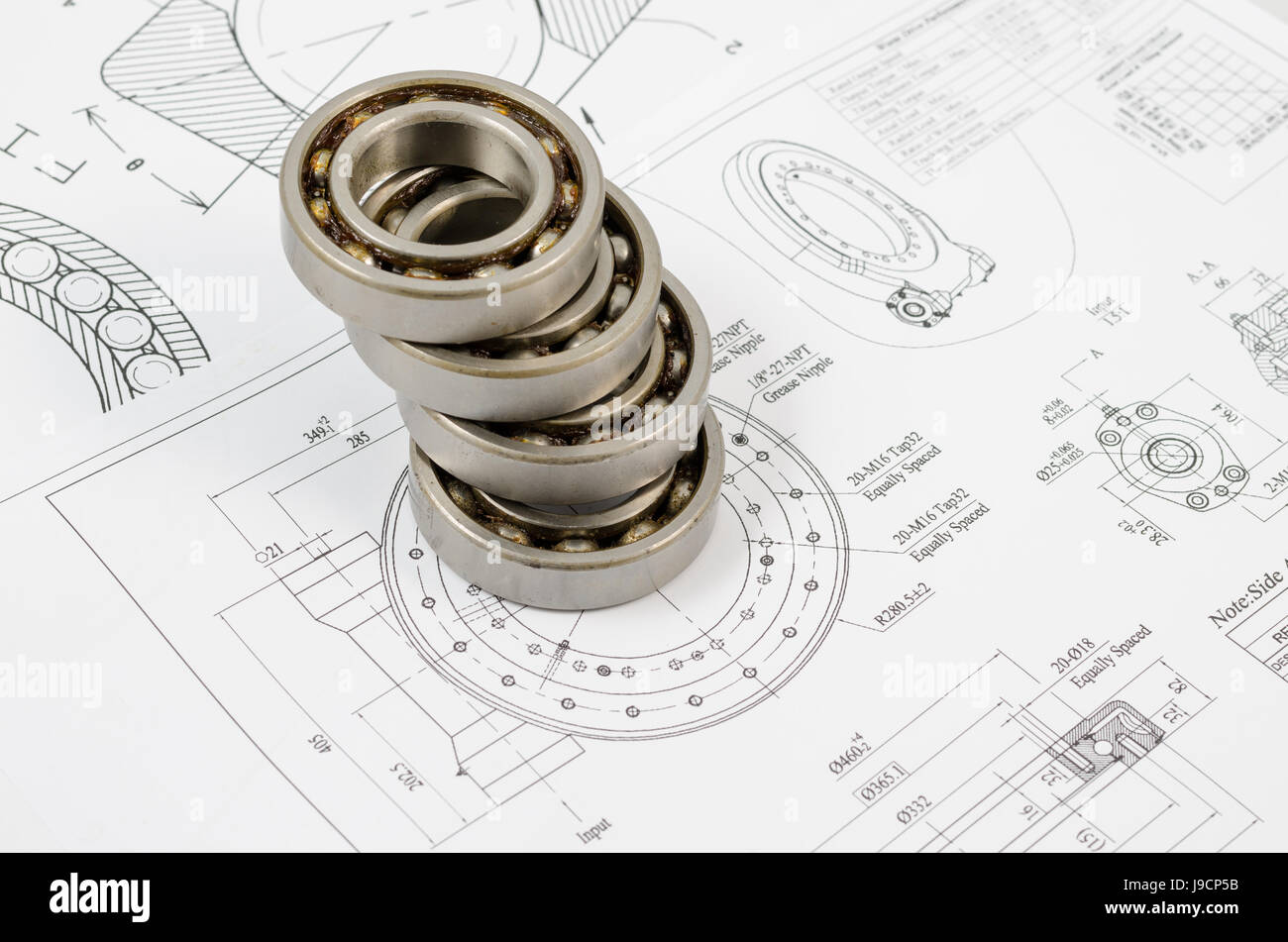 Technical drawings with the Ball bearings Stock Photo - Alamy