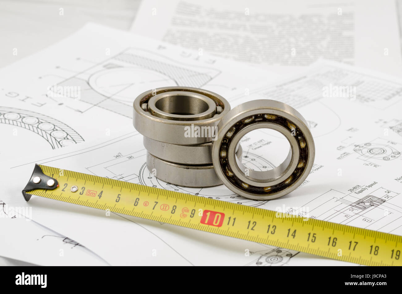 Technical drawings with the Ball bearings Stock Photo - Alamy