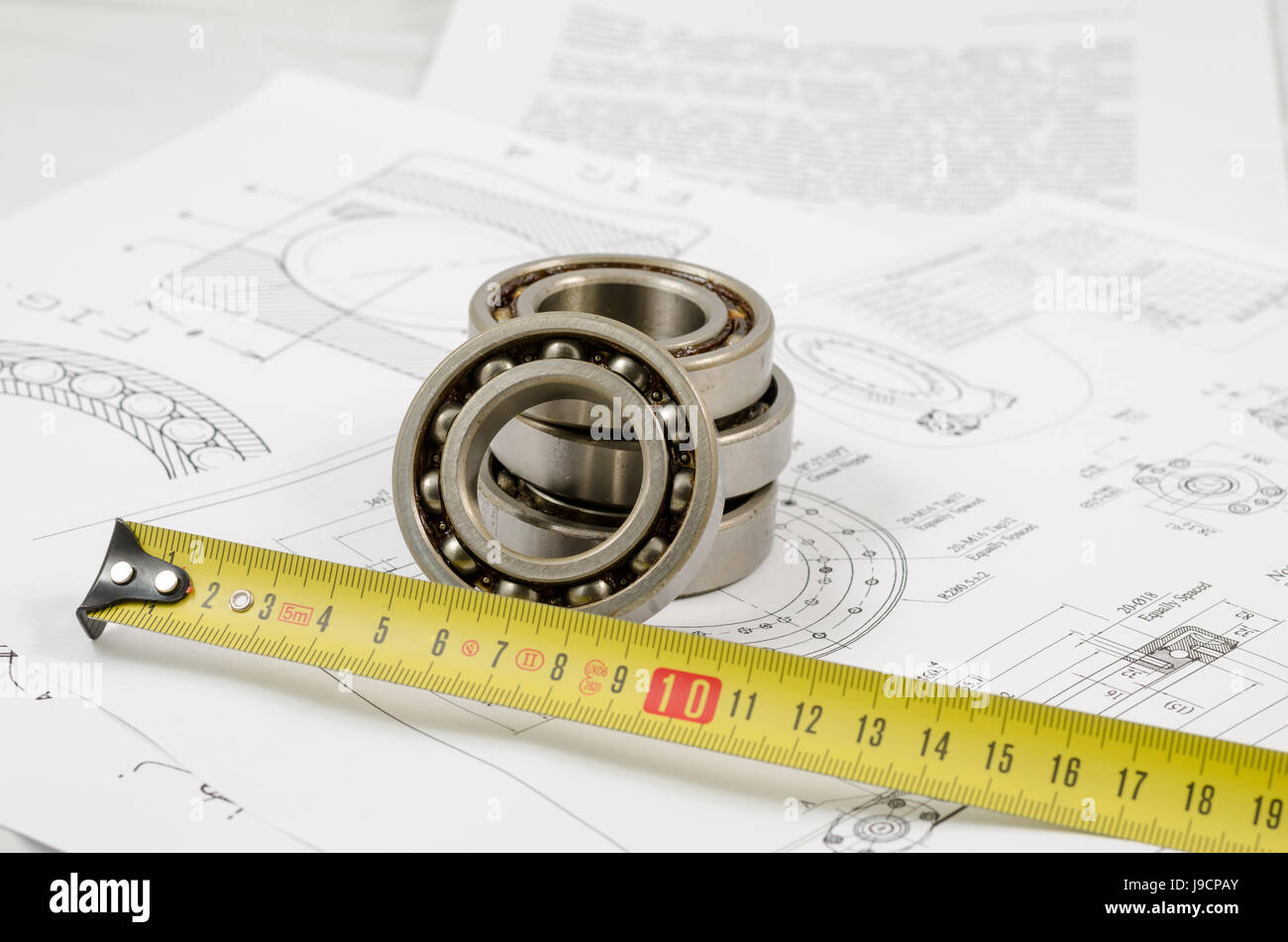 Technical drawings with the Ball bearings Stock Photo - Alamy