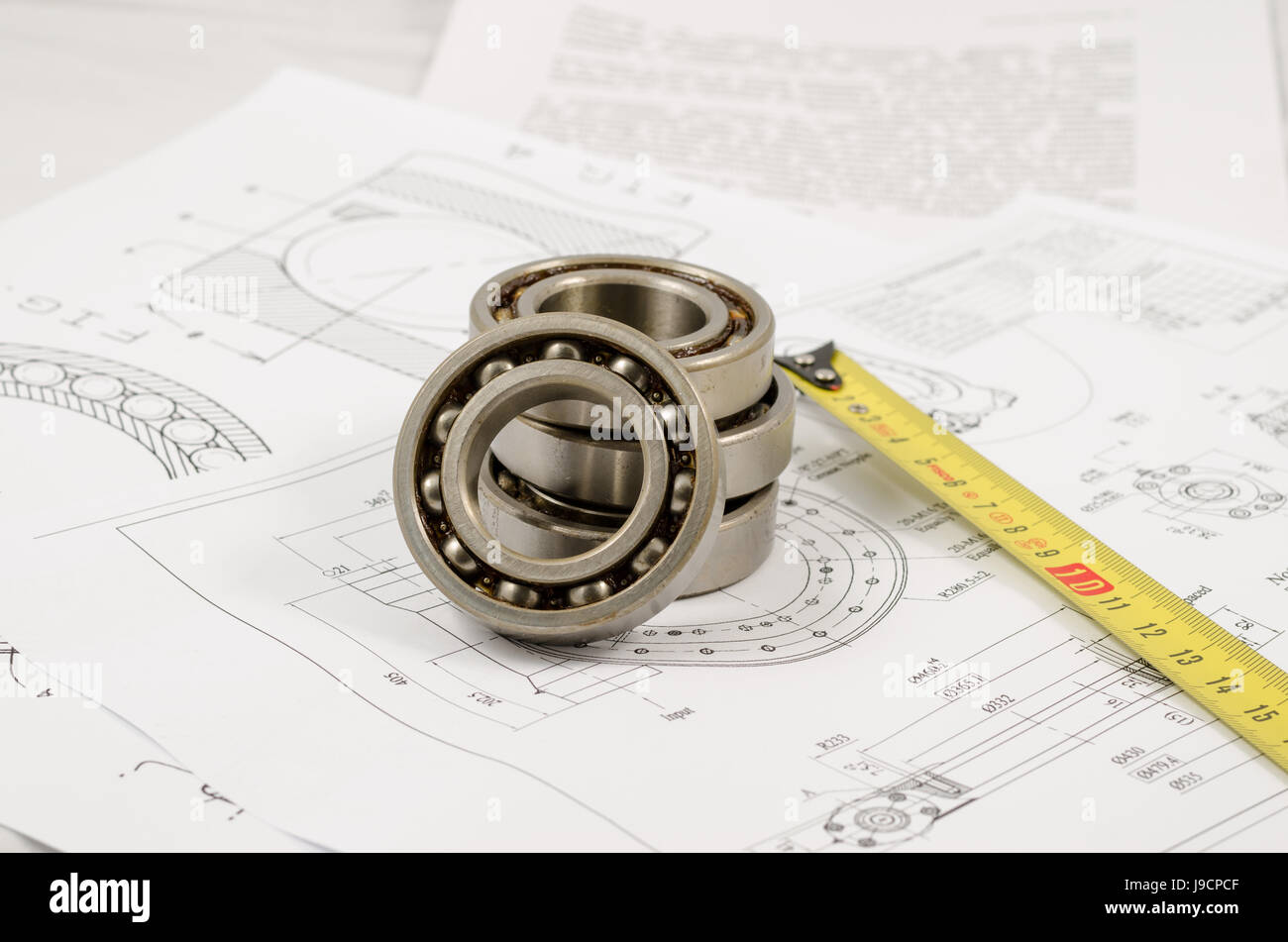 Technical drawings with the Ball bearings Stock Photo - Alamy
