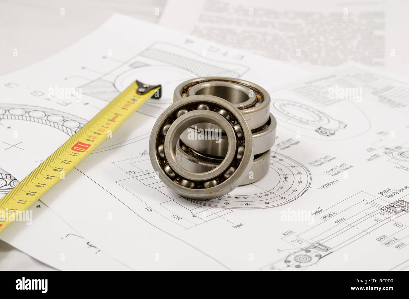 Technical drawings with the Ball bearings Stock Photo - Alamy