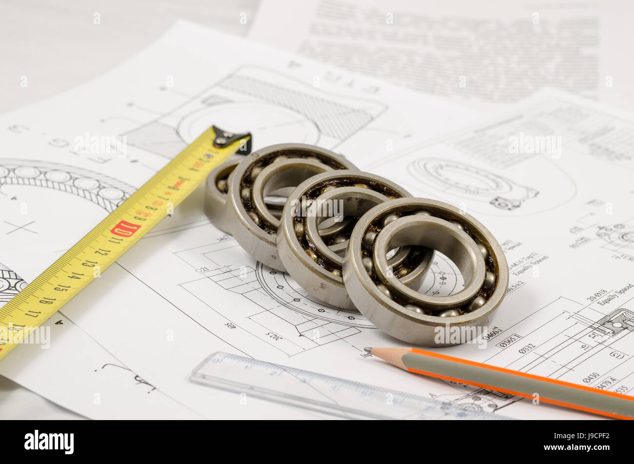 Technical drawings with the Ball bearings Stock Photo - Alamy