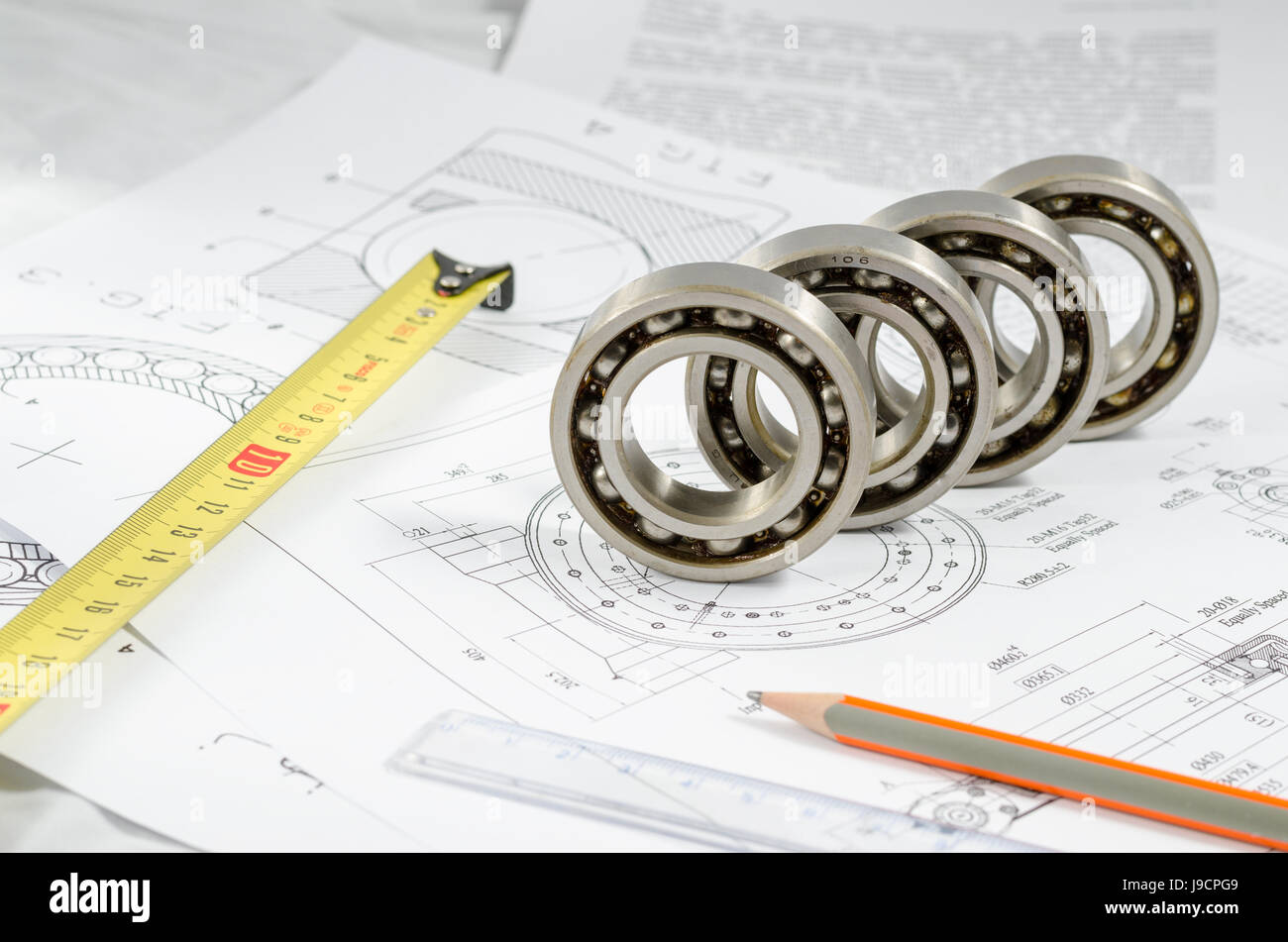 Technical drawings with the Ball bearings Stock Photo - Alamy