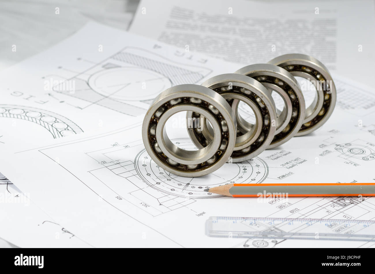 Technical drawings with the Ball bearings Stock Photo - Alamy
