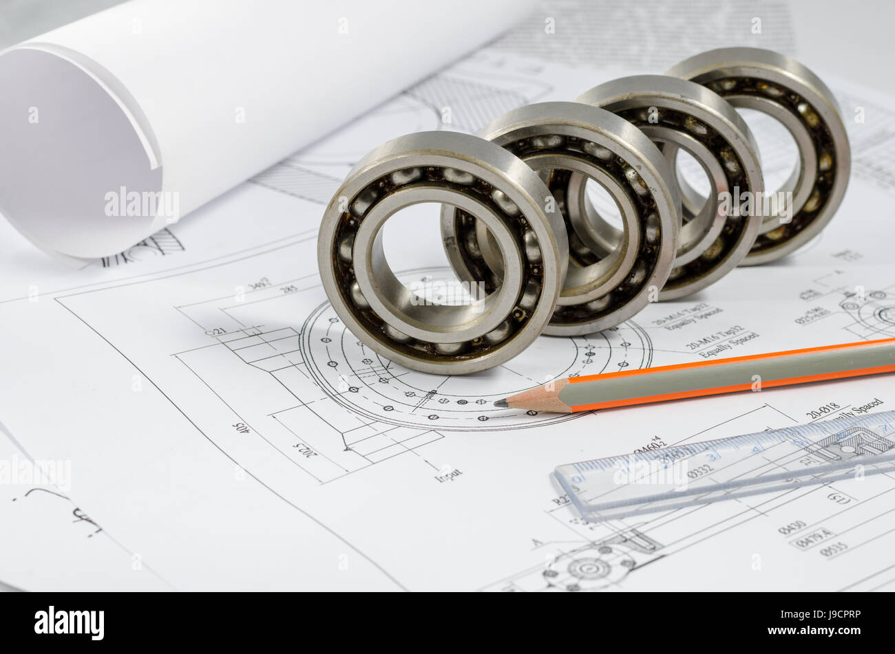 Technical drawings with the Ball bearings Stock Photo - Alamy