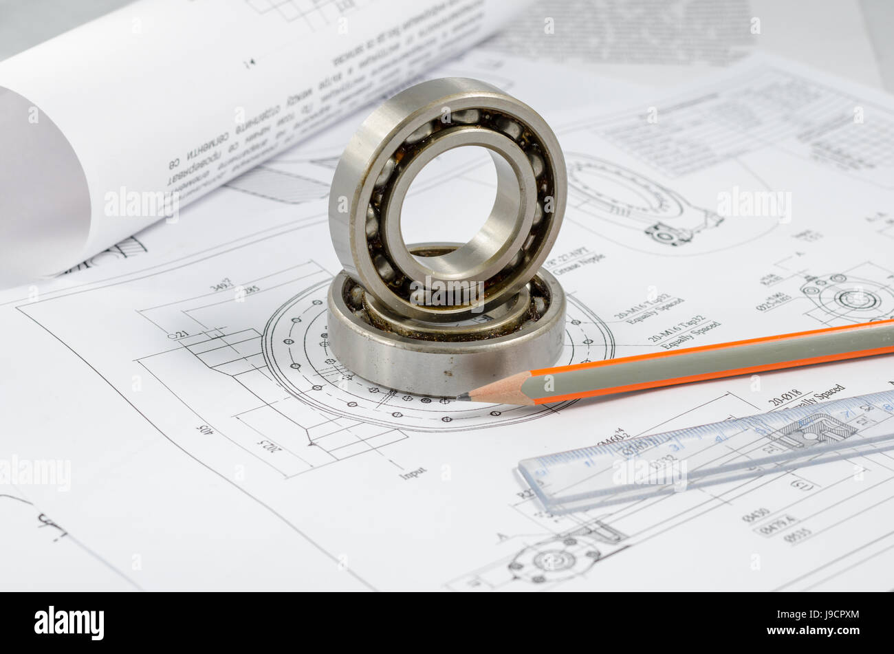 Technical drawings with the Ball bearings Stock Photo - Alamy