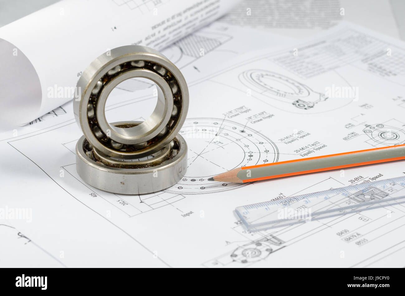 Technical drawings with the Ball bearings Stock Photo - Alamy