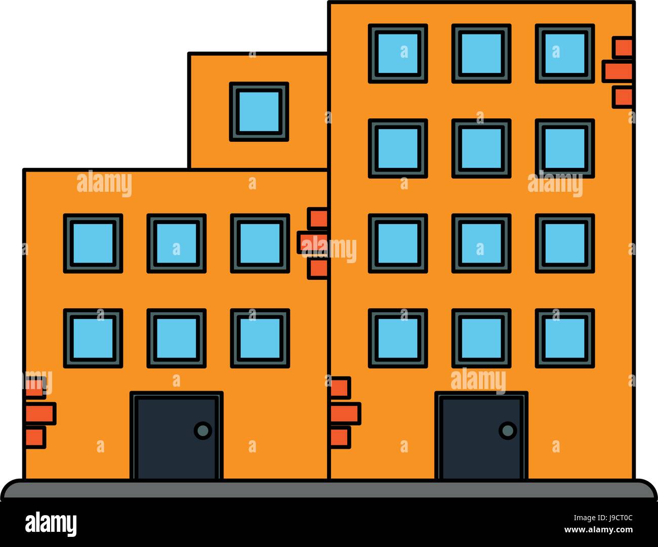 color silhouette cartoon facade set buildings Stock Vector Image & Art ...