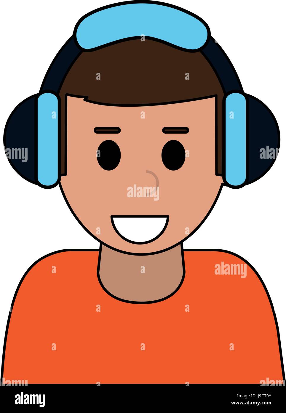 color silhouette cartoon half body man with headphones Stock Vector ...