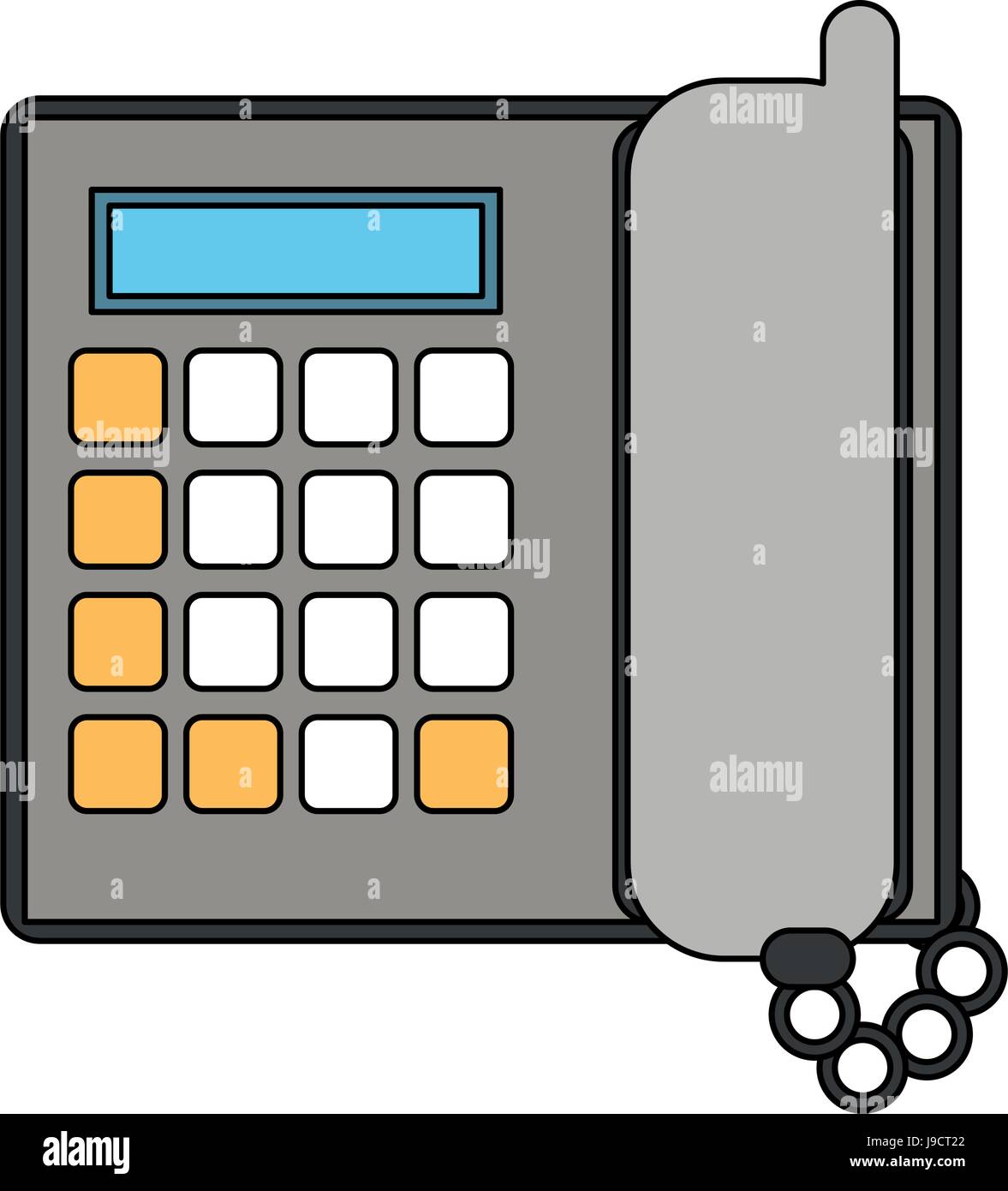 color silhouette cartoon office telephone with wired Stock Vector Image ...