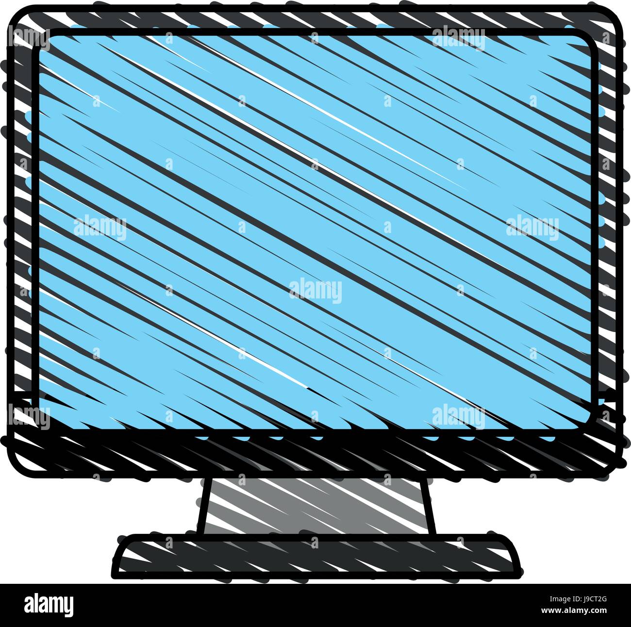 color crayon stripe cartoon front view computer display Stock Vector ...