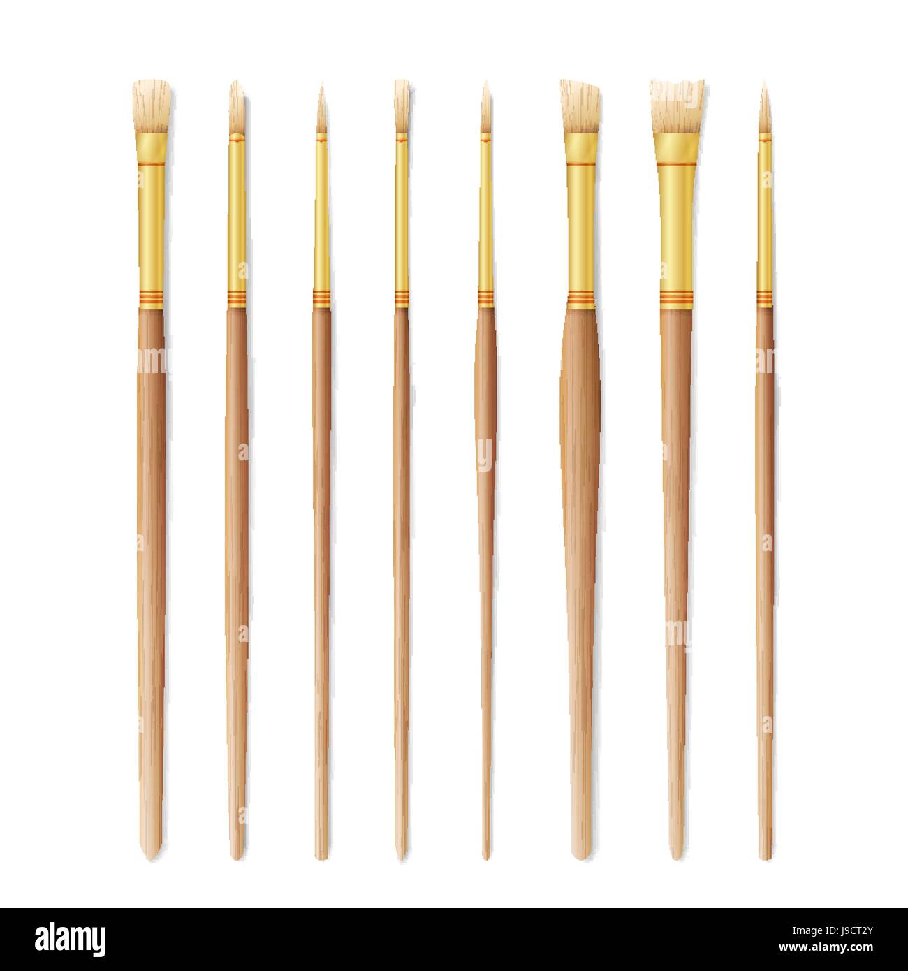 Realistic Artist Paintbrushes Set. Paint Brush Set Isolated On White ...