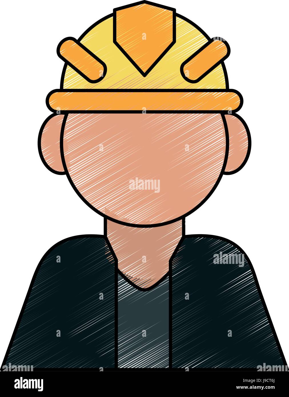 color pencil cartoon half body faceless worker with protective helmet ...