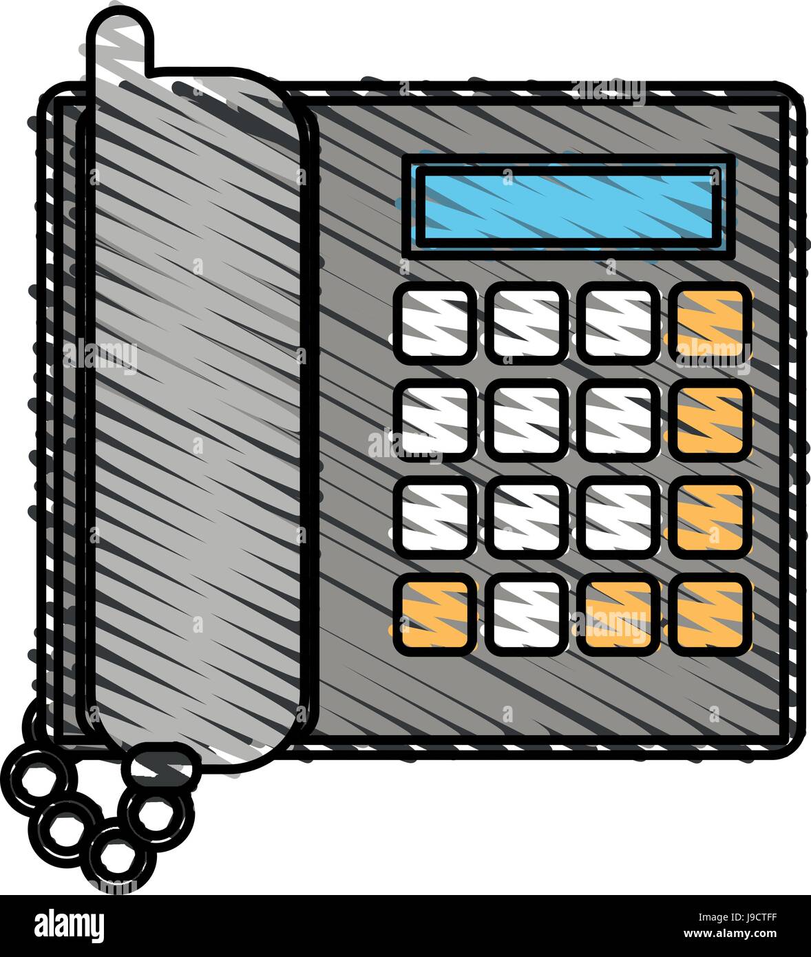 color crayon stripe cartoon office telephone with wired Stock Vector ...